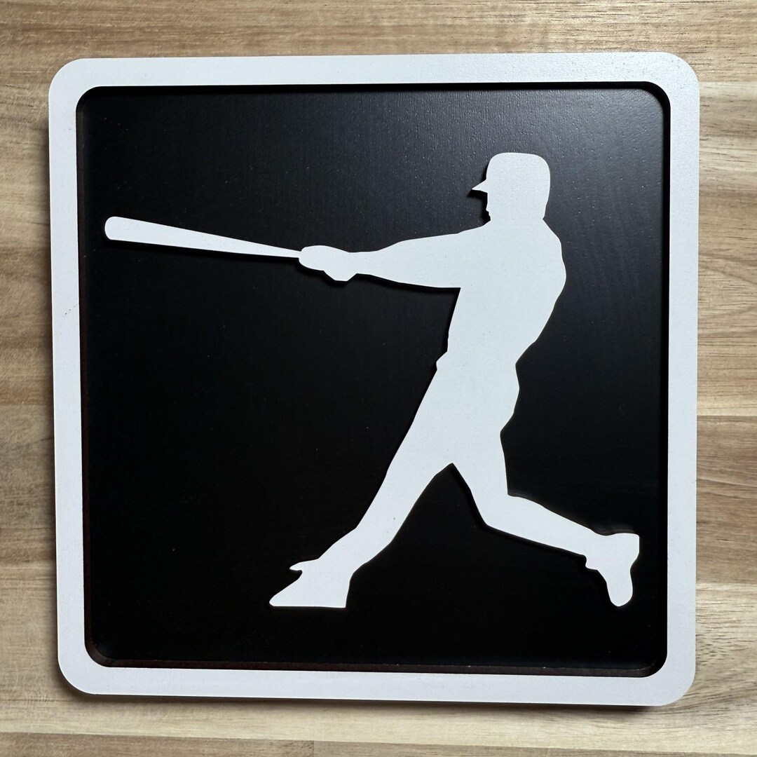 Baseball Batter Sports Figure, White on Black, Handcrafted Wooden Shelf ...