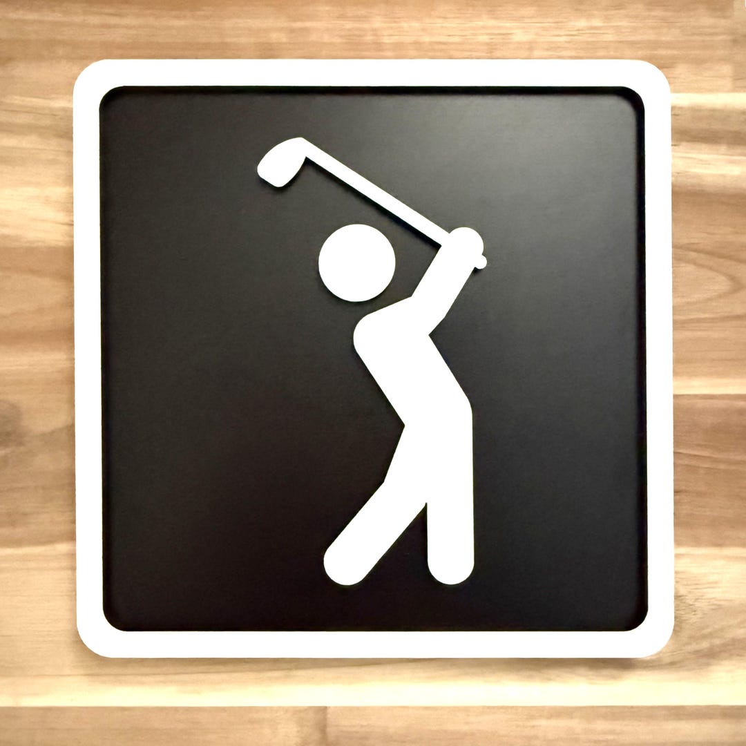 Golf Stick Figure, White on Black, Handcrafted Wooden Shelf Sign ...