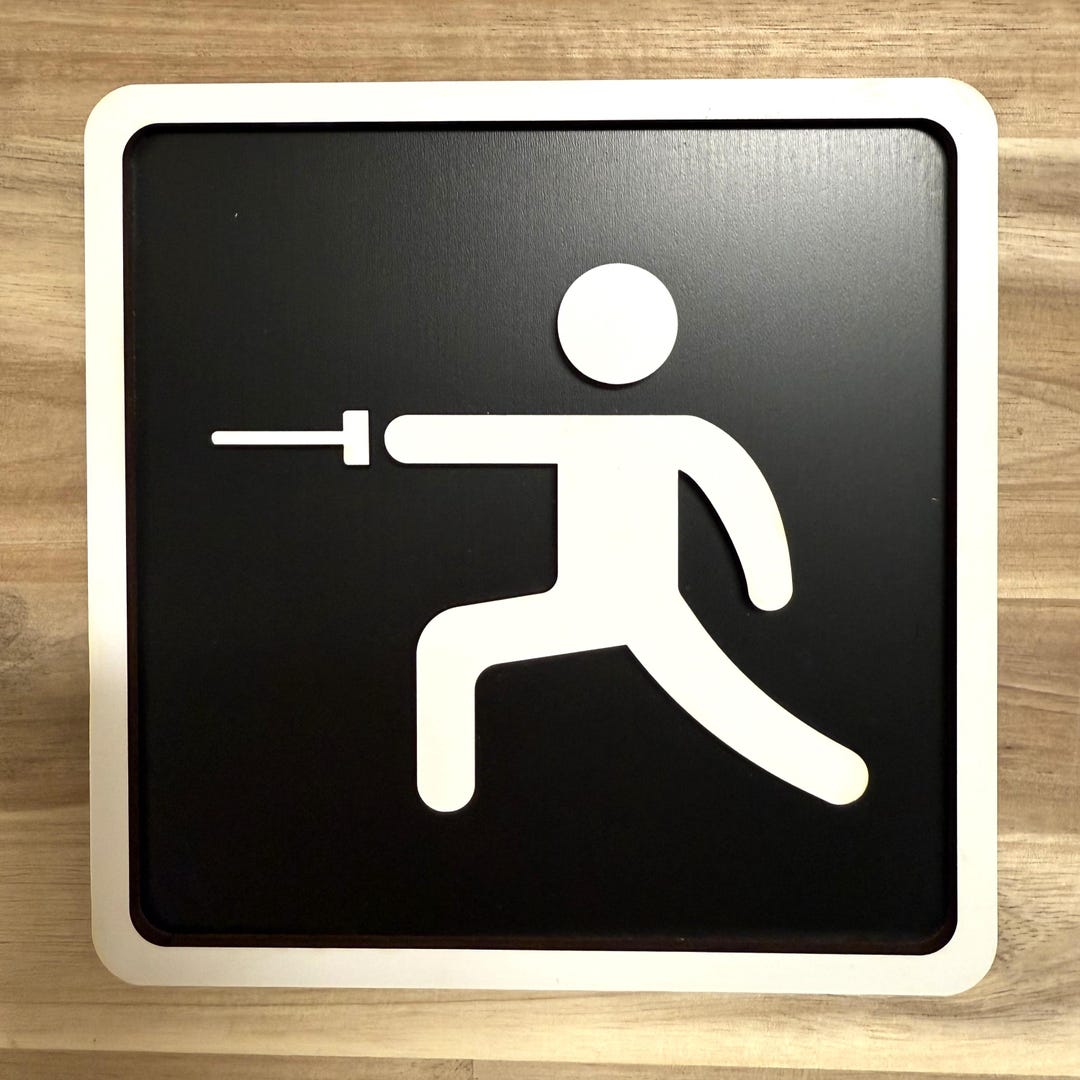 Fencing Sports Stick Figure, White on Black, Handcrafted Wooden Shelf ...