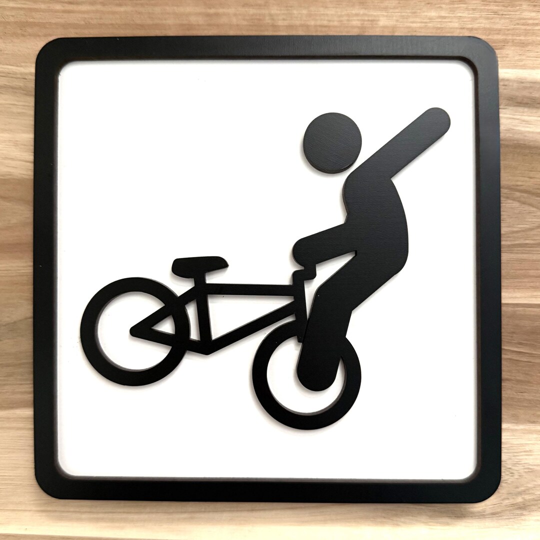 BMX Sports Stick Figure, Black on White, Handcrafted Wooden Shelf Sign ...