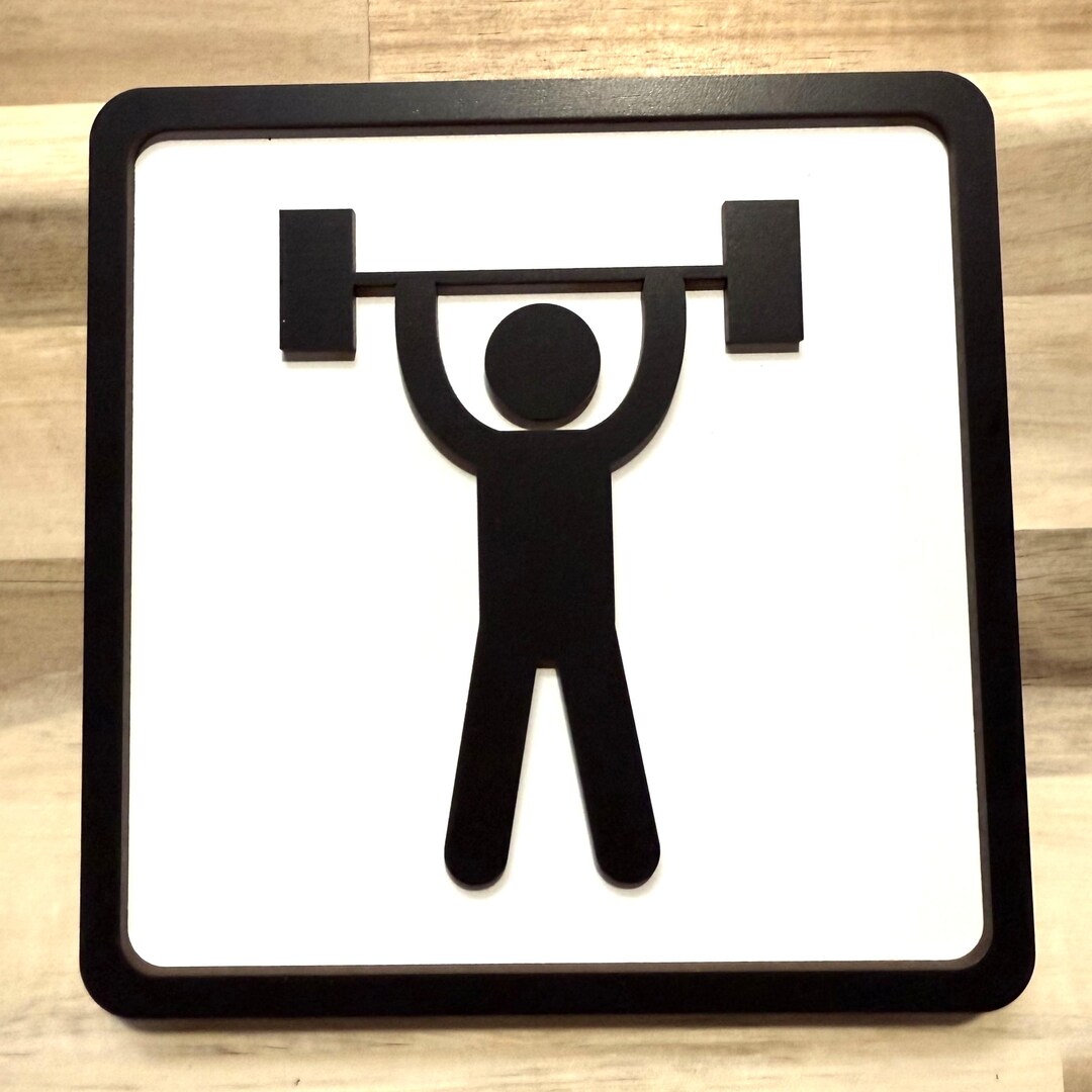 Weight Lifting Stick Figure, Black on White, Handcrafted Wooden Shelf ...