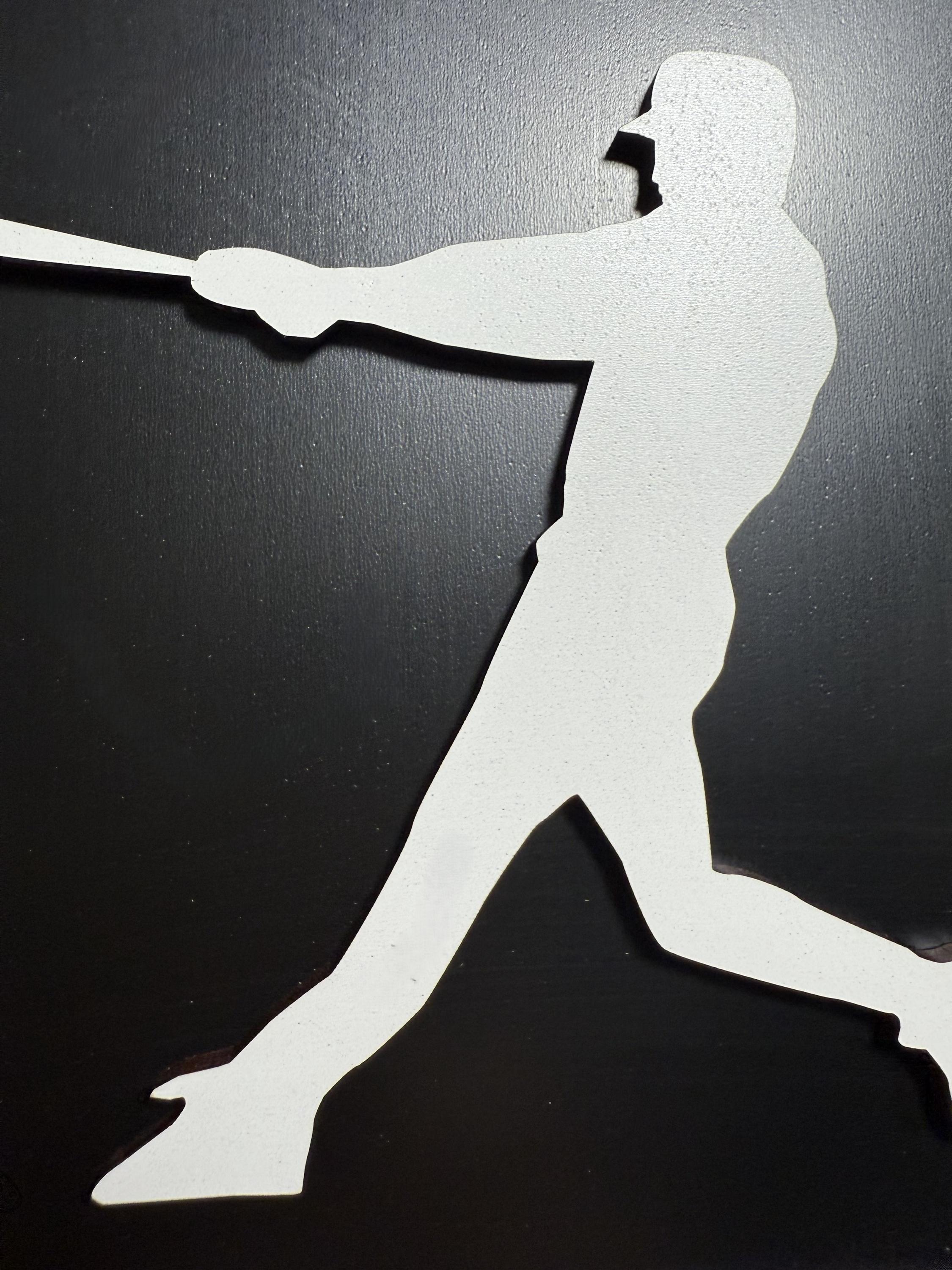 Baseball Batter Sports Figure, White on Black, Handcrafted Wooden Shelf ...