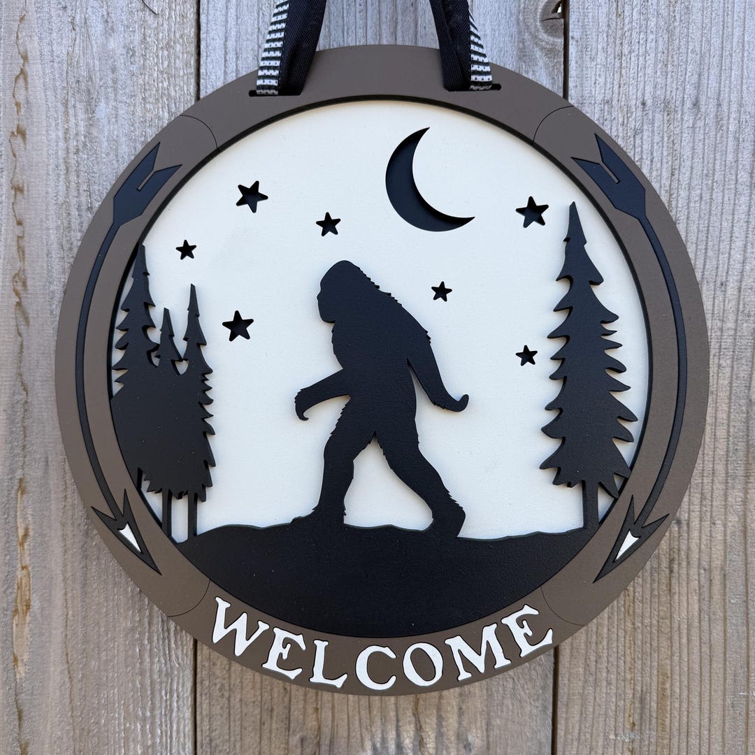 Bigfoot Walking Front Door Welcome Sign, Front Door Hanger, Entry Way ...