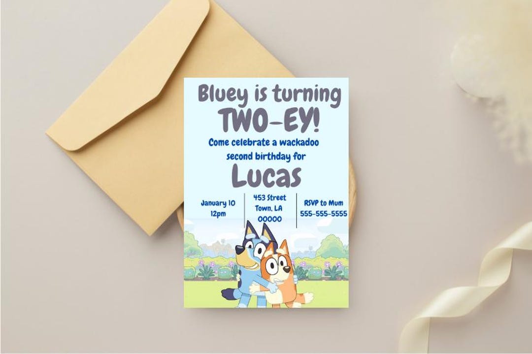 Birthday Party Invitation, Bluey is Turning Two-ey Birthday Invitation ...