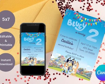 2nd Birthday Invitation Bluey - Etsy