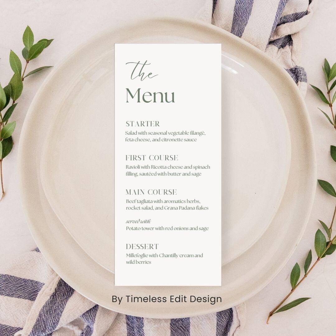 Classic Olive Calligraphy Menu Template - Perfect for Weddings and ...