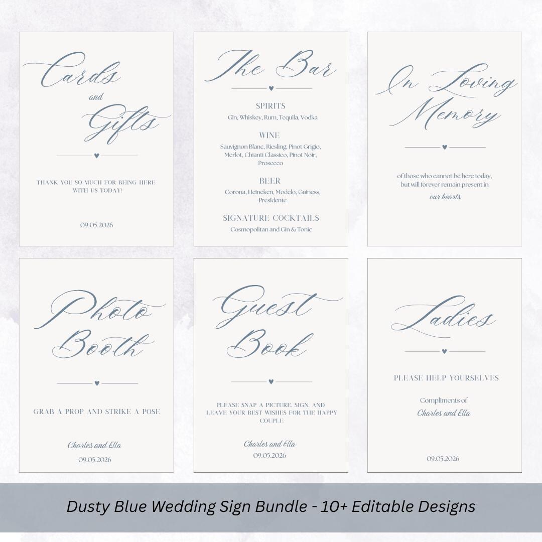 Dusty Blue Wedding Sign Template: Minimalist Reception Decor (digital ...