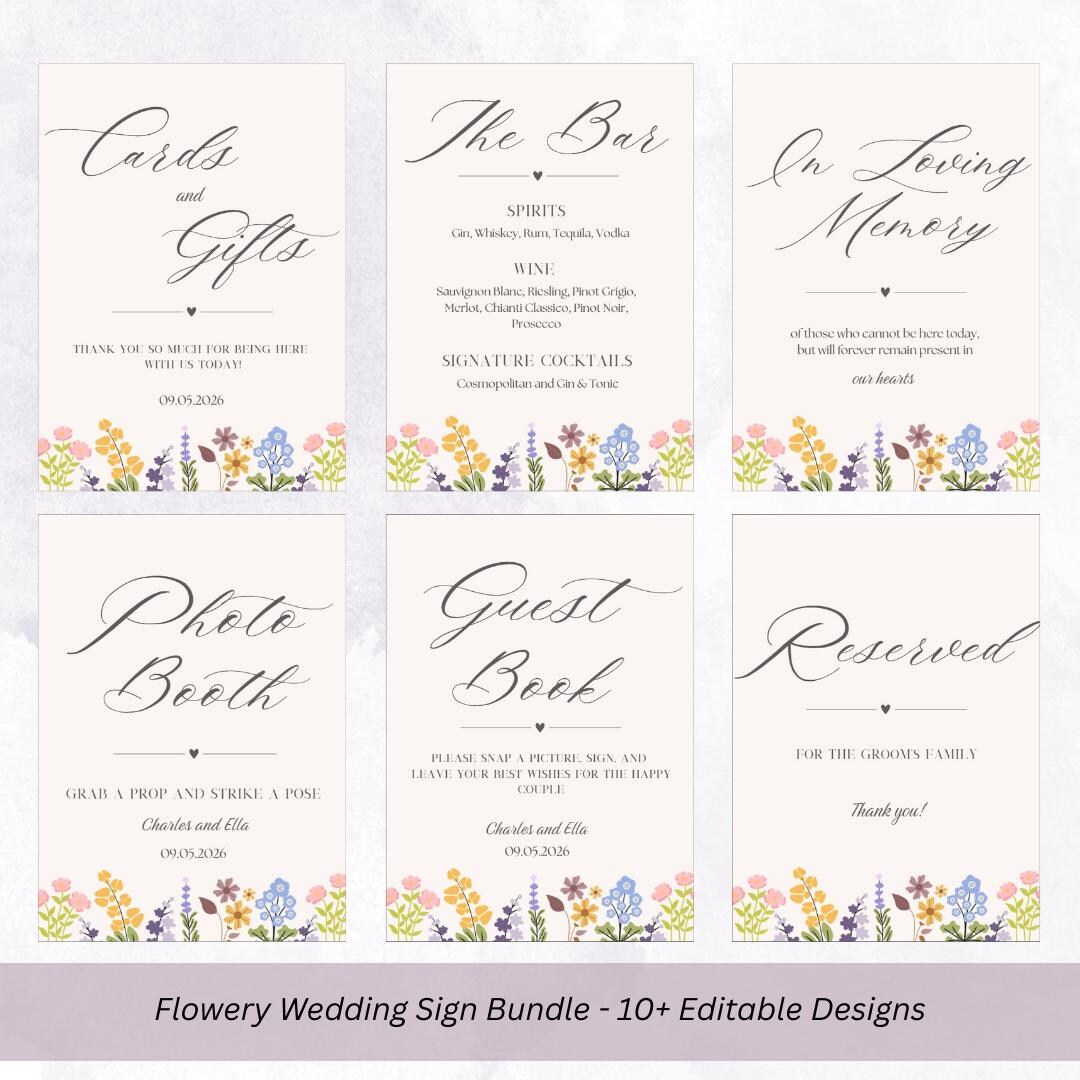 Editable Flower Signs Bundle - Wedding Decor, Girls Gone Mild Theme - Etsy