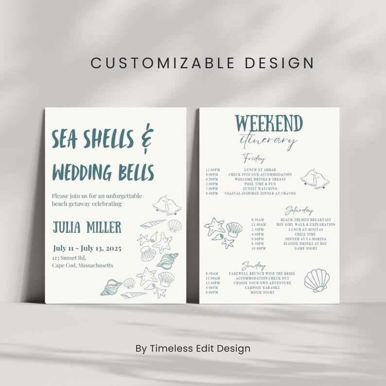 Seashell Bachelorette Party Invitation & Itinerary (digital Download ...