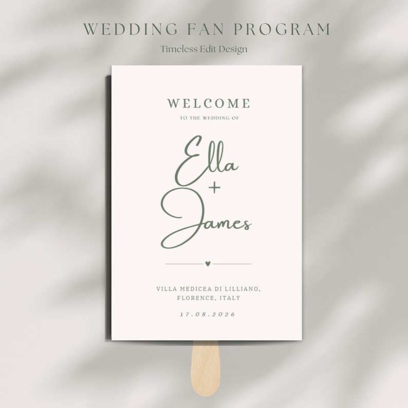 Olive Green Wedding Program Fan Template: Elegant Ceremony Timeline ...