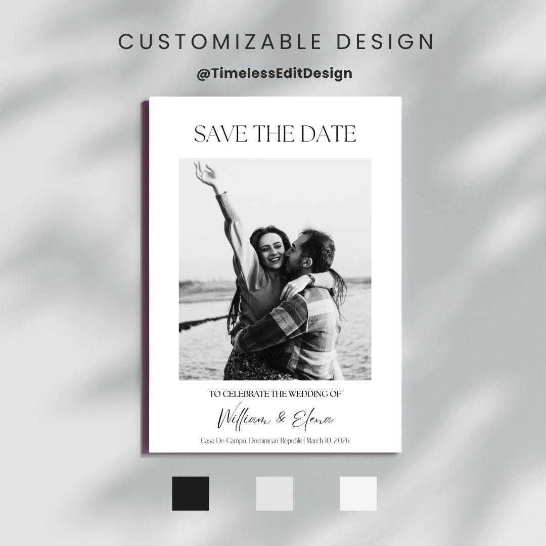 Modern Wedding Polaroid Invitation - Elegant Black & White Save the ...