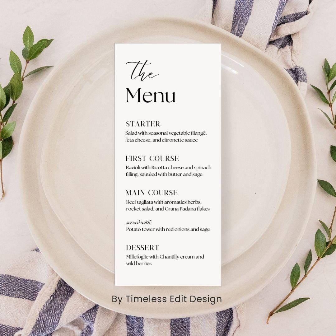 Classic Black & White Menu Template - Perfect for Weddings and Classic ...
