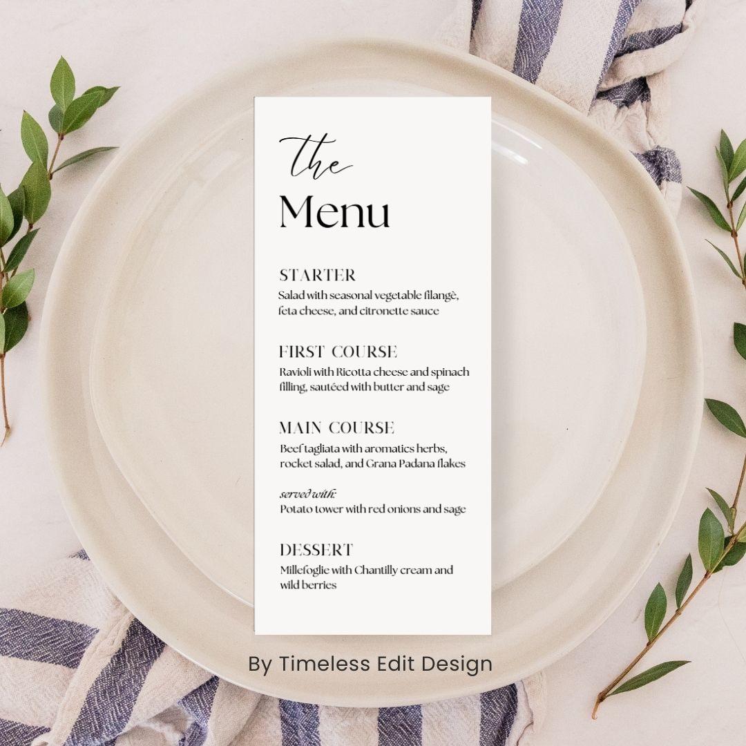 Classic Black & White Menu Template - Perfect for Weddings and Classic ...
