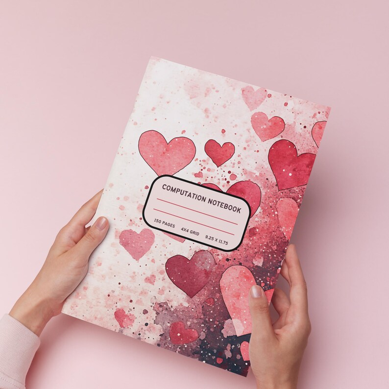 Hearts Computation Notebook | 4x4 Grid Paper Journal | Printable Lab ...