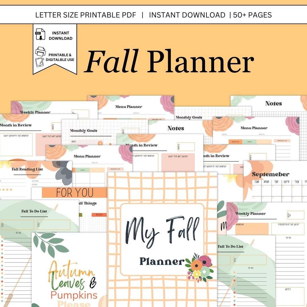 Fall Planner Instant Download, Autumn Planner, Fall Book Tracker, Fall ...