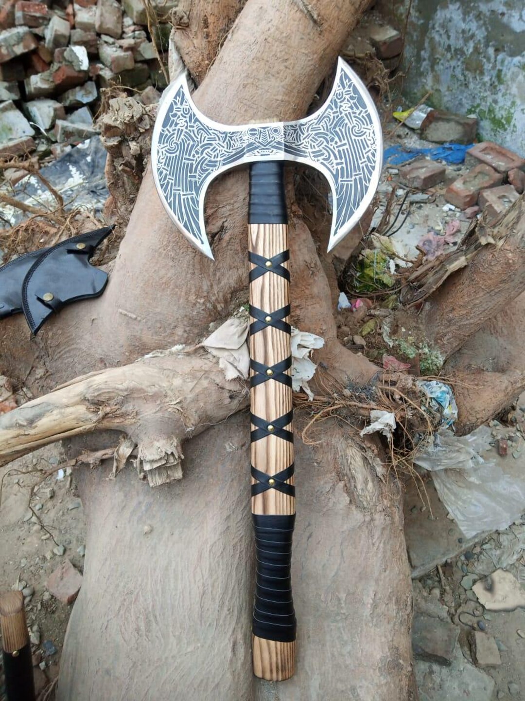Handmade Double-headed Axe With Leather Sheath – Customizable Design - Etsy