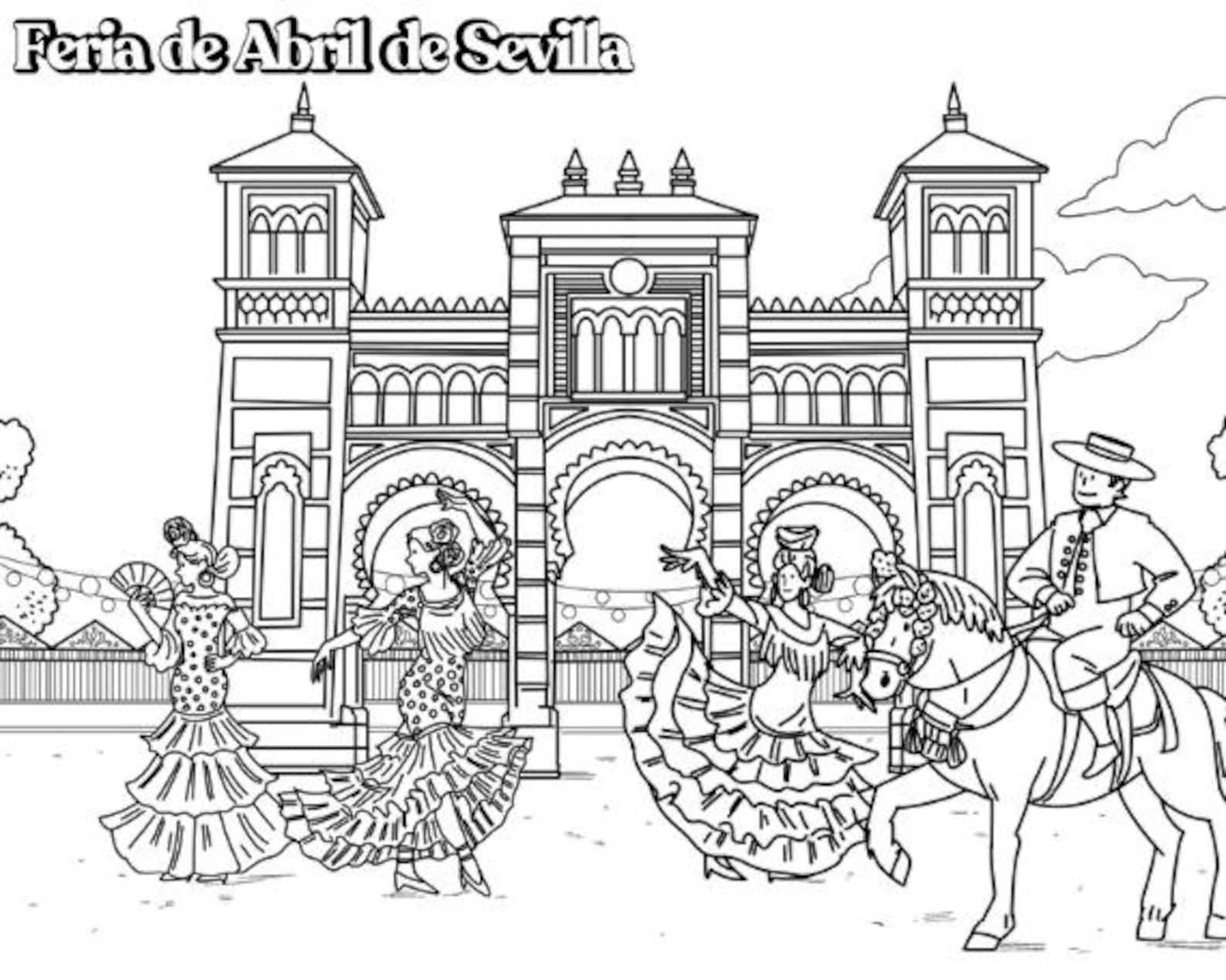 Spain Festival Coloring Page – Feria De Abril, Sevilla | Printable ...