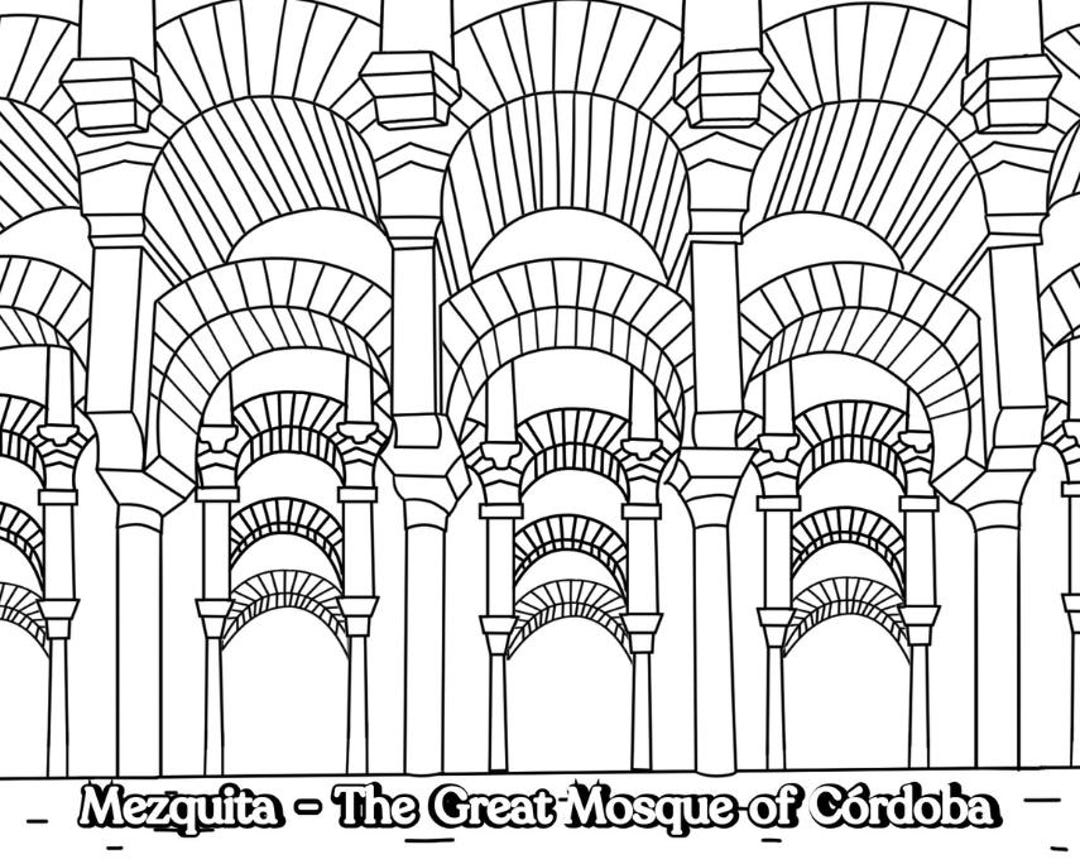 Spanish Landmark Coloring Page – Mezquita, Córdoba | Bilingual ...