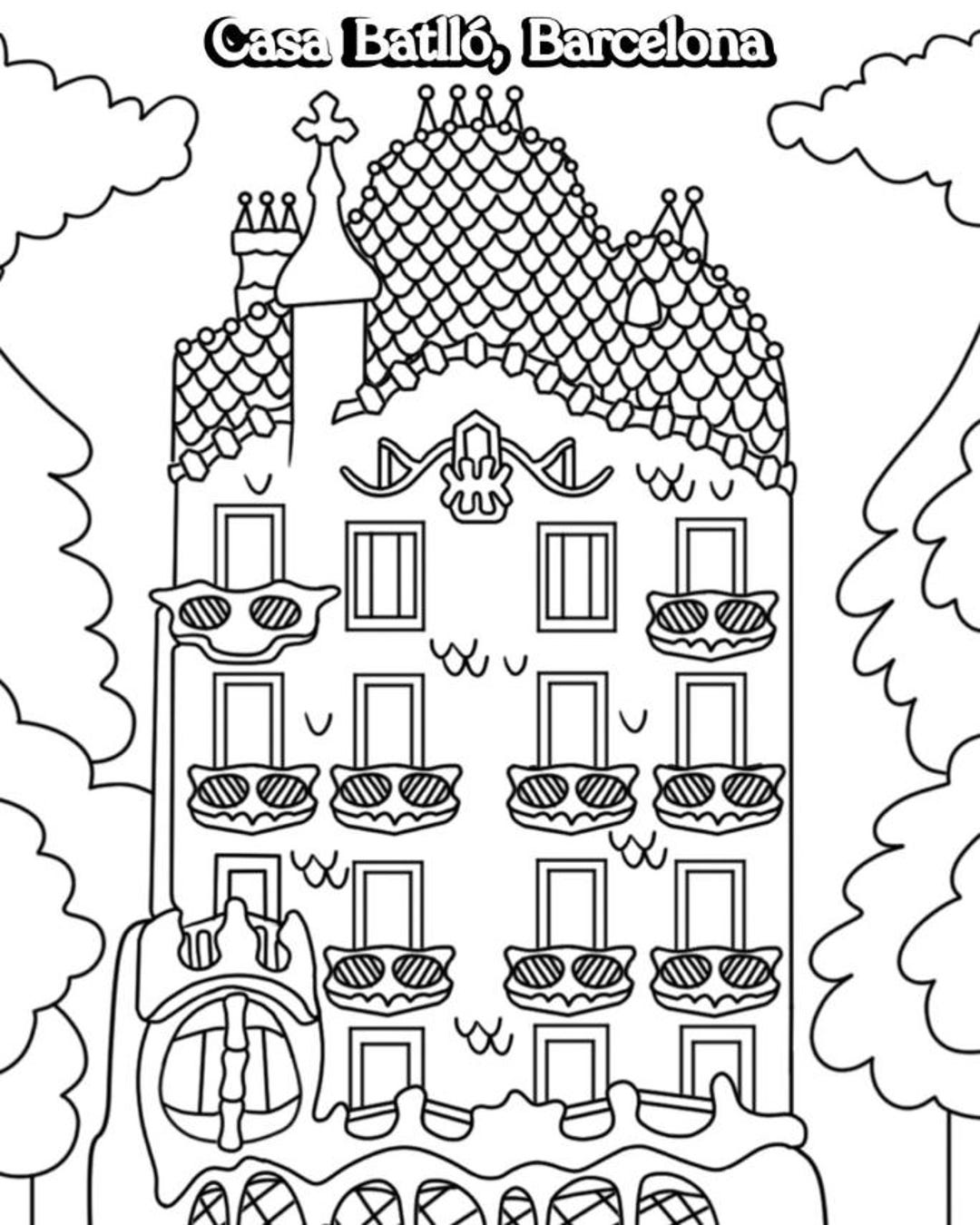 Spain Architecture Coloring Page – Casa Batlló, Barcelona | Gaudí ...