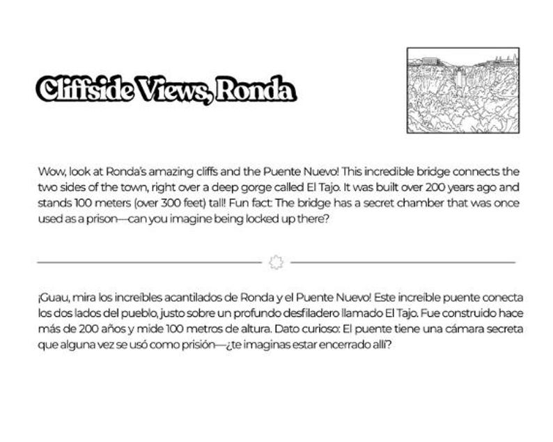 Spanish Landscape Coloring Page – Cliffside Views, Ronda | Printable ...