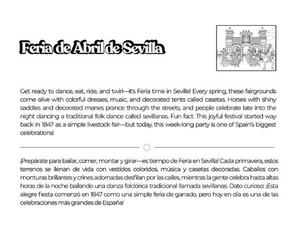 Spain Festival Coloring Page – Feria De Abril, Sevilla | Printable ...