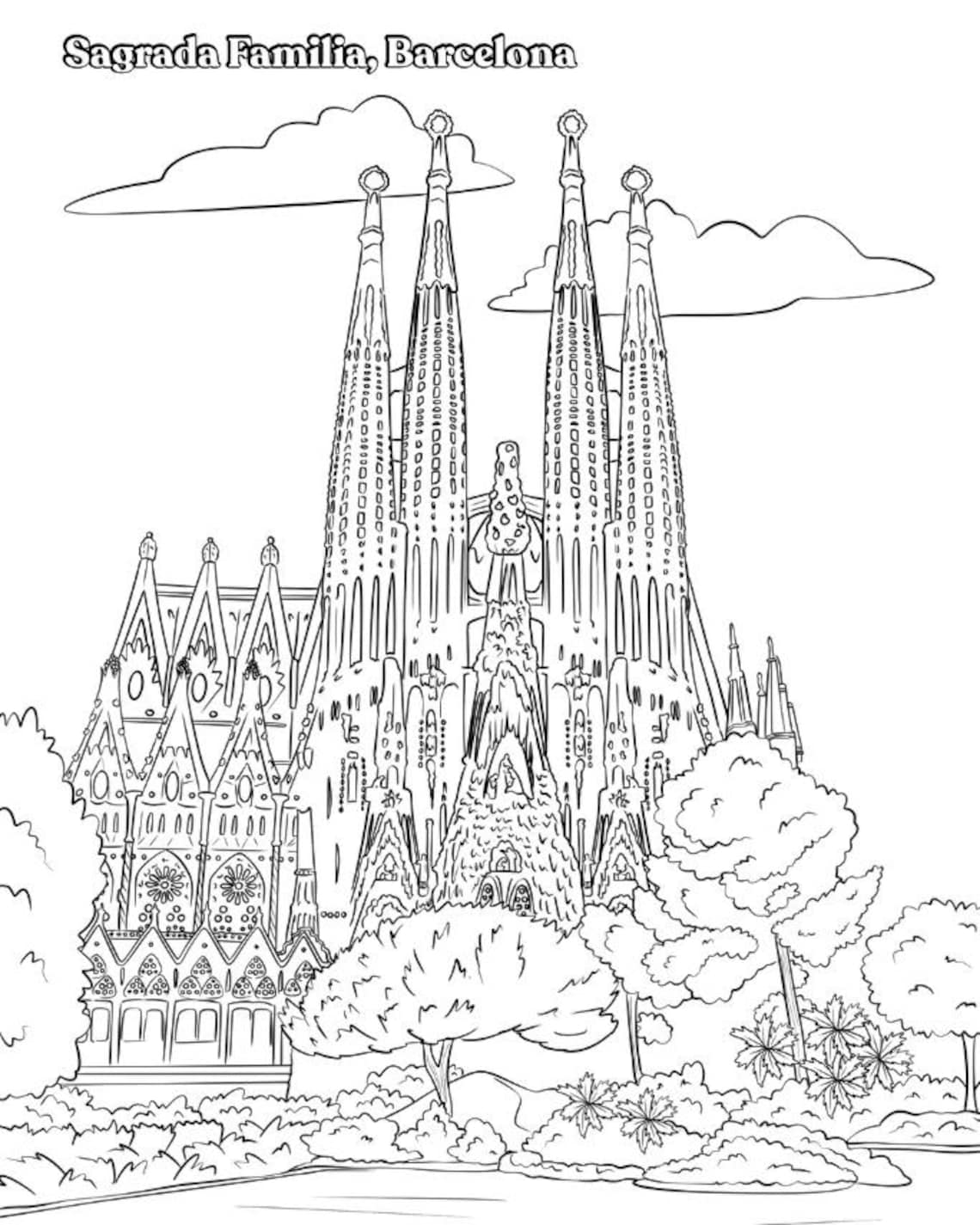 Spain Churches Coloring Page – Sagrada Familia, Barcelona | Gaudí ...