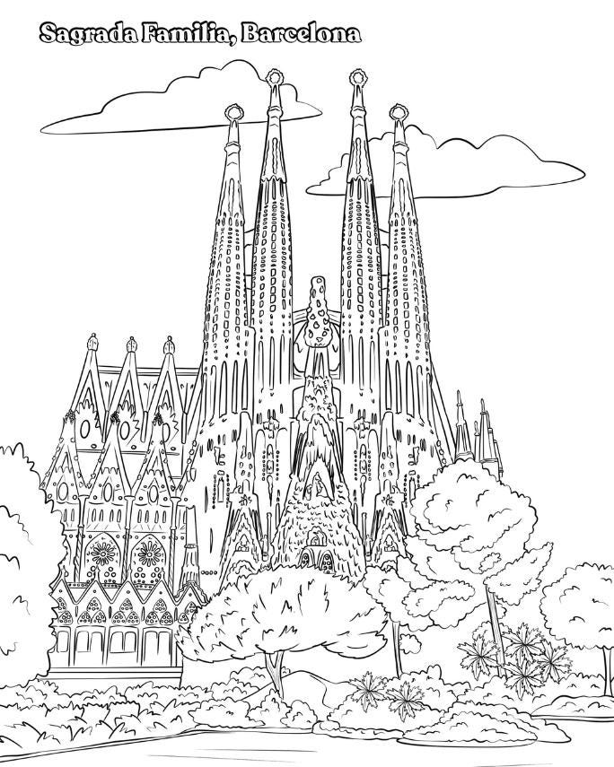 Spain Churches Coloring Page – Sagrada Familia, Barcelona | Gaudí ...