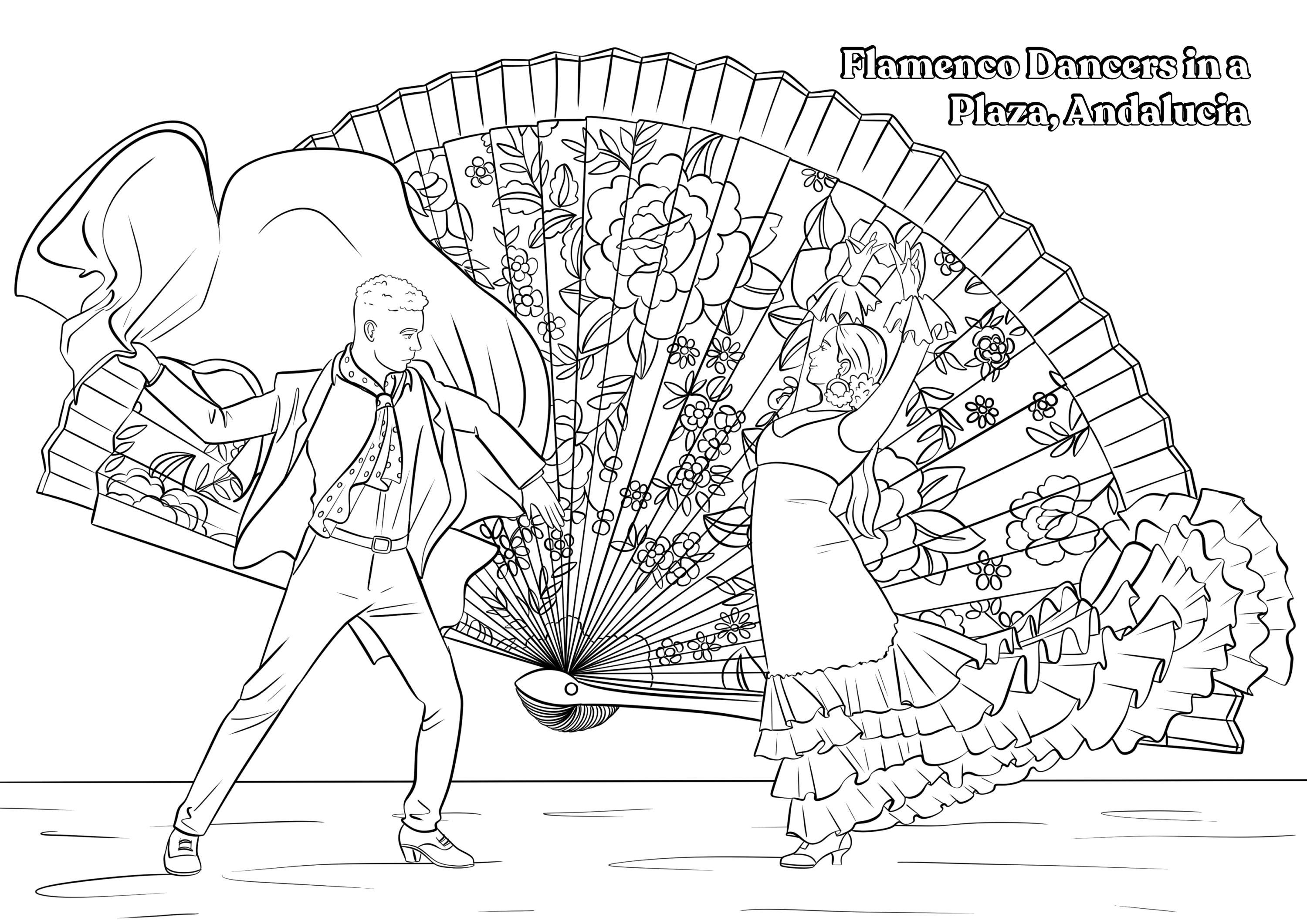 Spain Culture Coloring Page – Flamenco Dancers, Seville | Printable ...