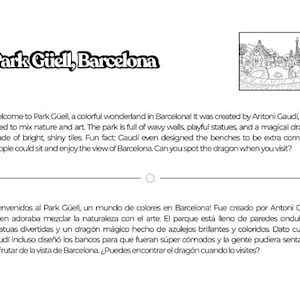 Spain Coloring Page – Park Güell, Barcelona | Gaudí-inspired Printable ...