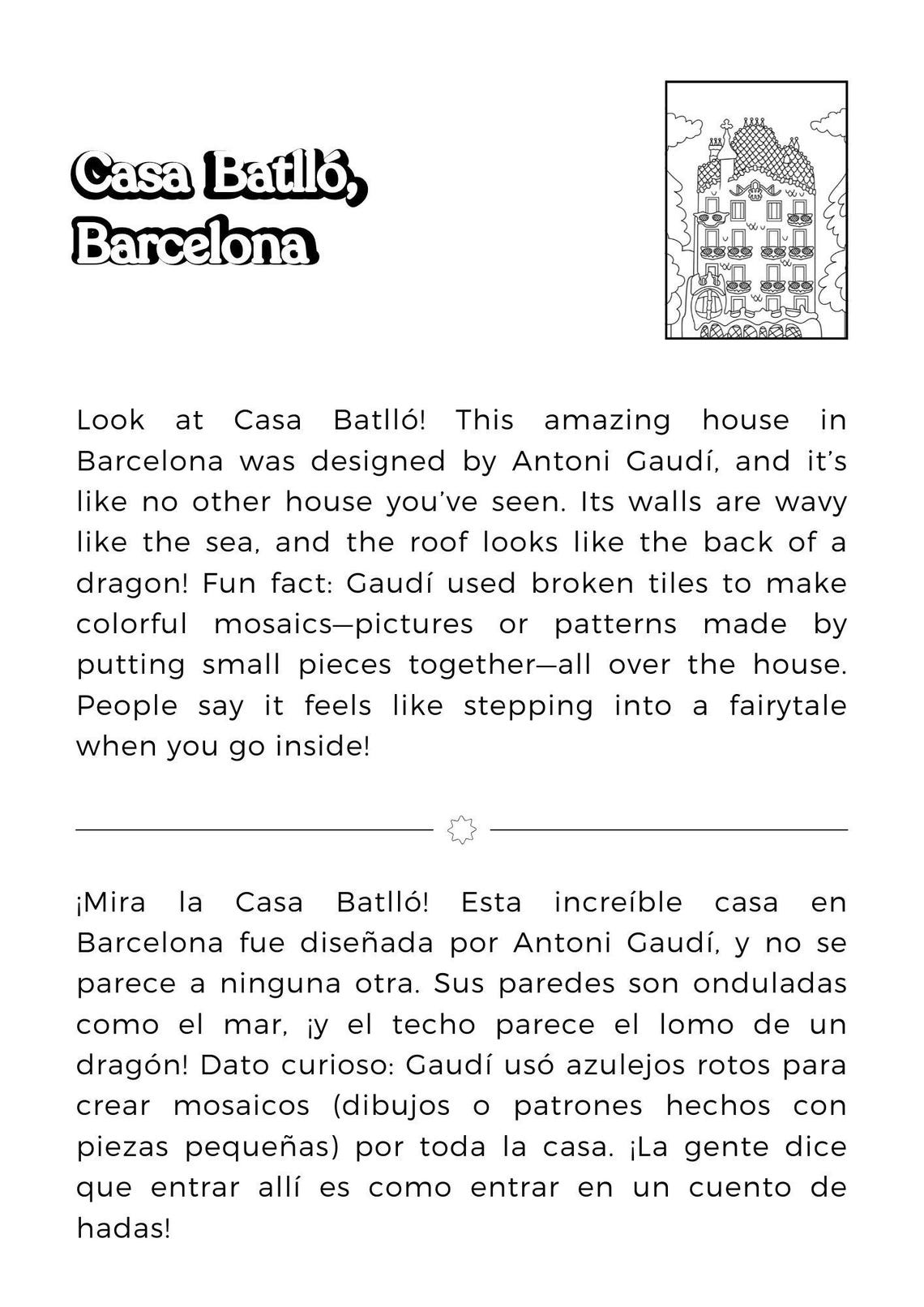 Spain Architecture Coloring Page – Casa Batlló, Barcelona | Gaudí ...