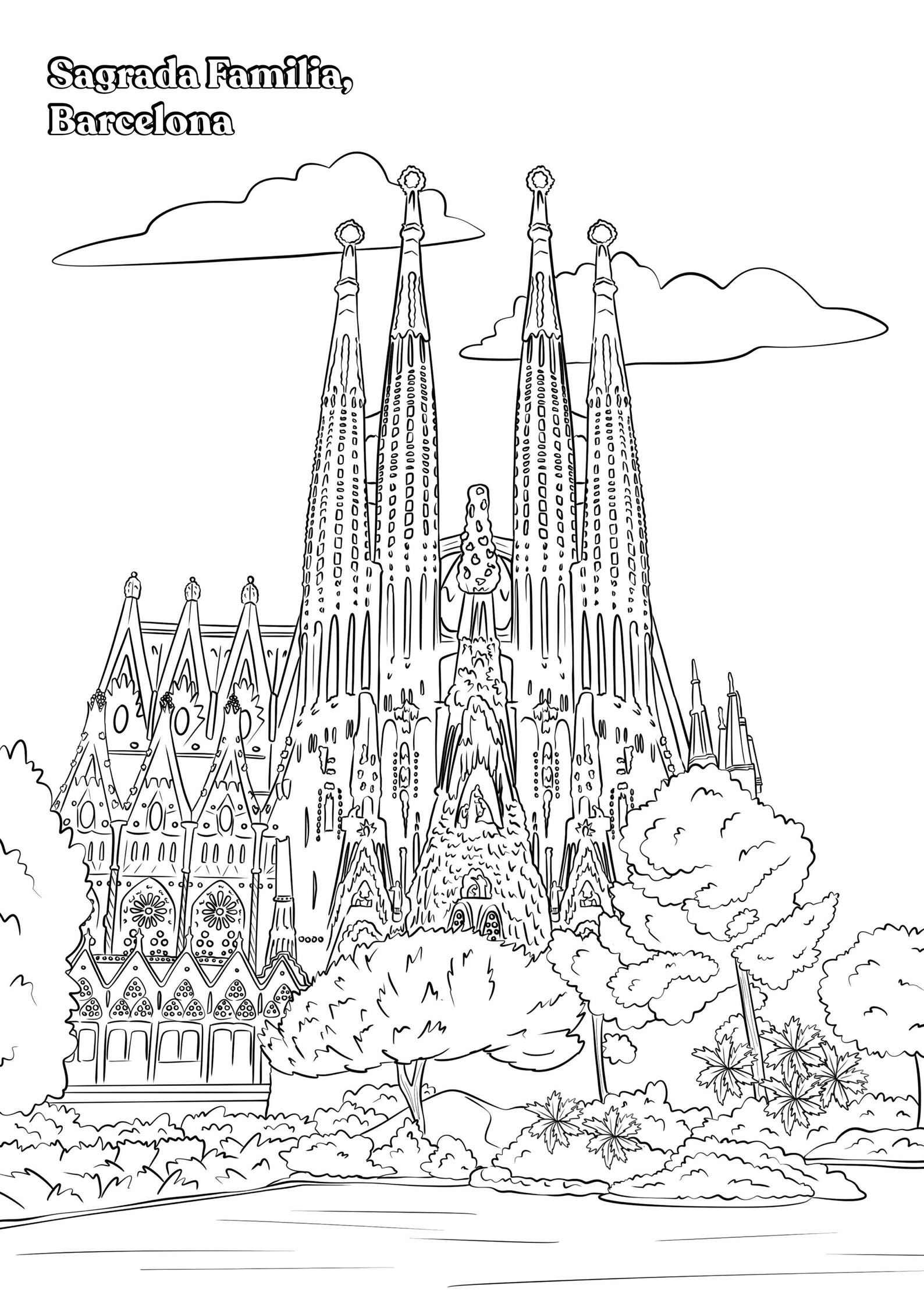 Spain Churches Coloring Page – Sagrada Familia, Barcelona | Gaudí ...