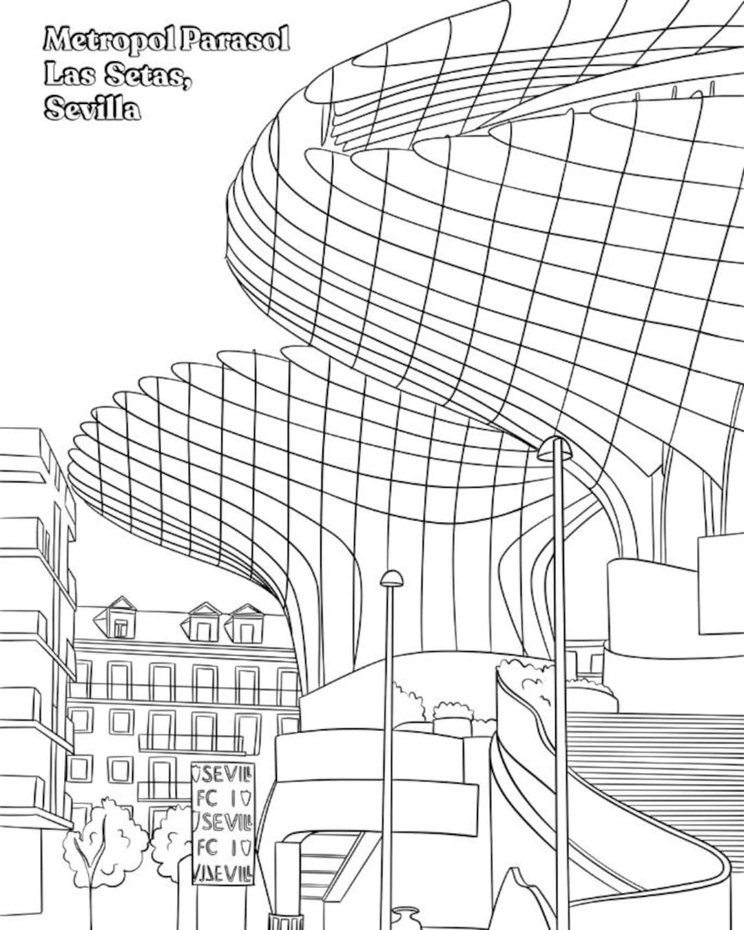 Spain Architecture Coloring Page – Metropol Parasol, Seville | Modern ...