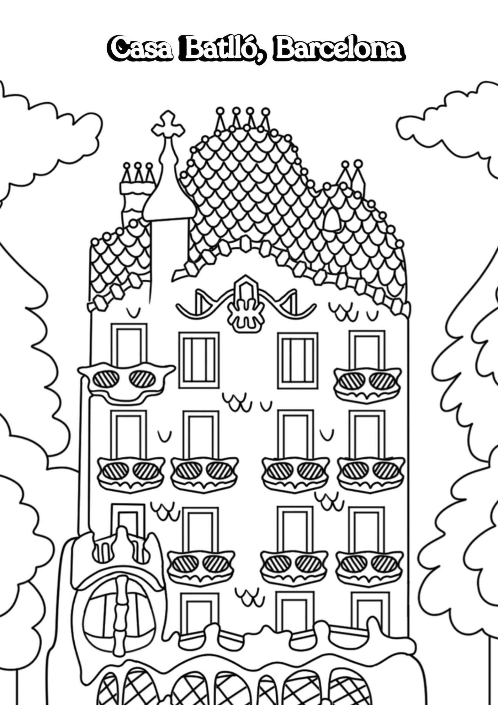 Spain Architecture Coloring Page – Casa Batlló, Barcelona | Gaudí ...