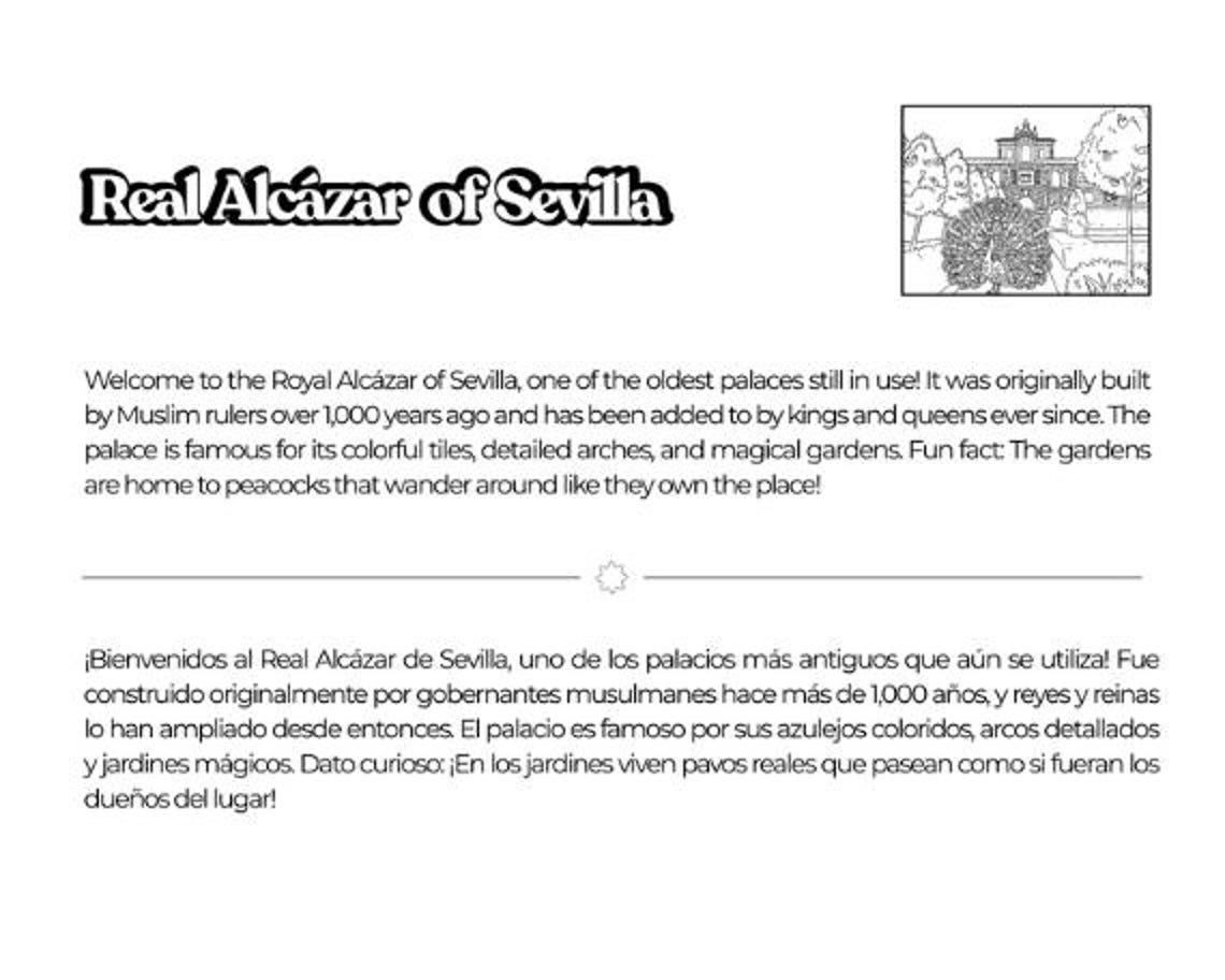 Spain Architecture Coloring Page – Real Alcázar of Sevilla | Printable ...