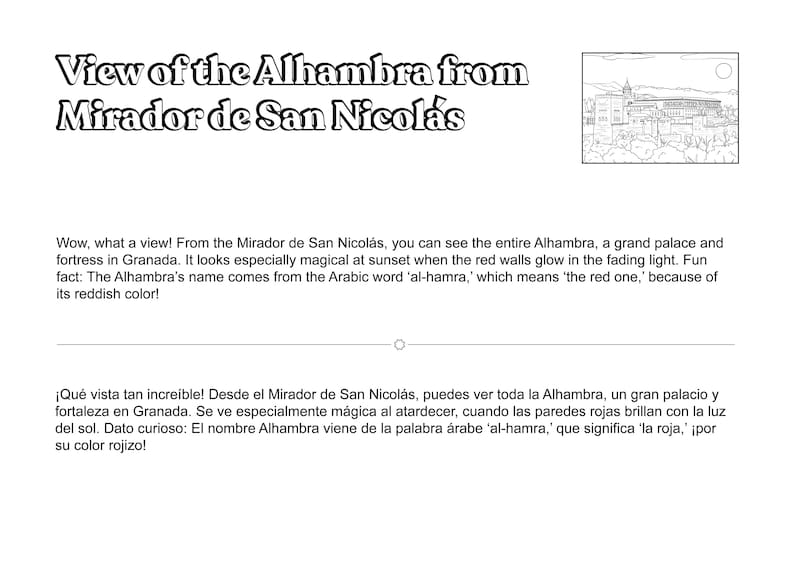 Spain Landmarks Coloring Page – Alhambra, Granada | Spanish-english ...