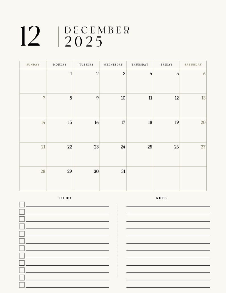 2025 Printable Calendar | Digital Download Planner | Minimalist US ...