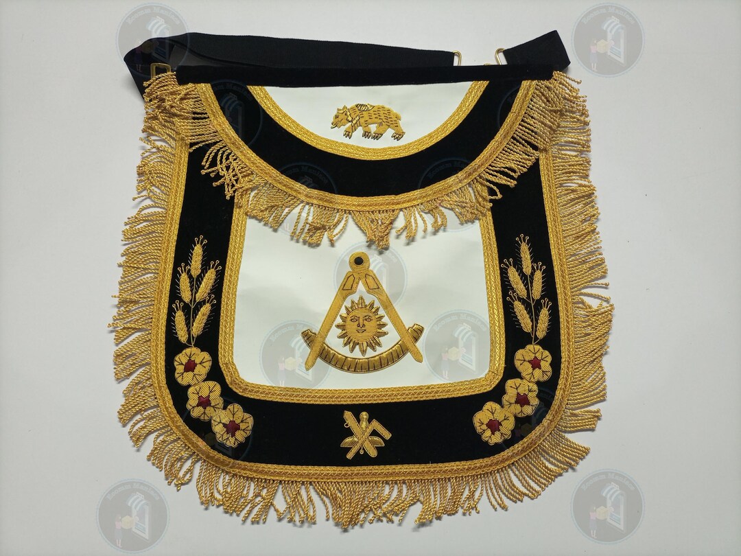 California Past Master Masonic Apron Golden Embroidered Black Velvet ...