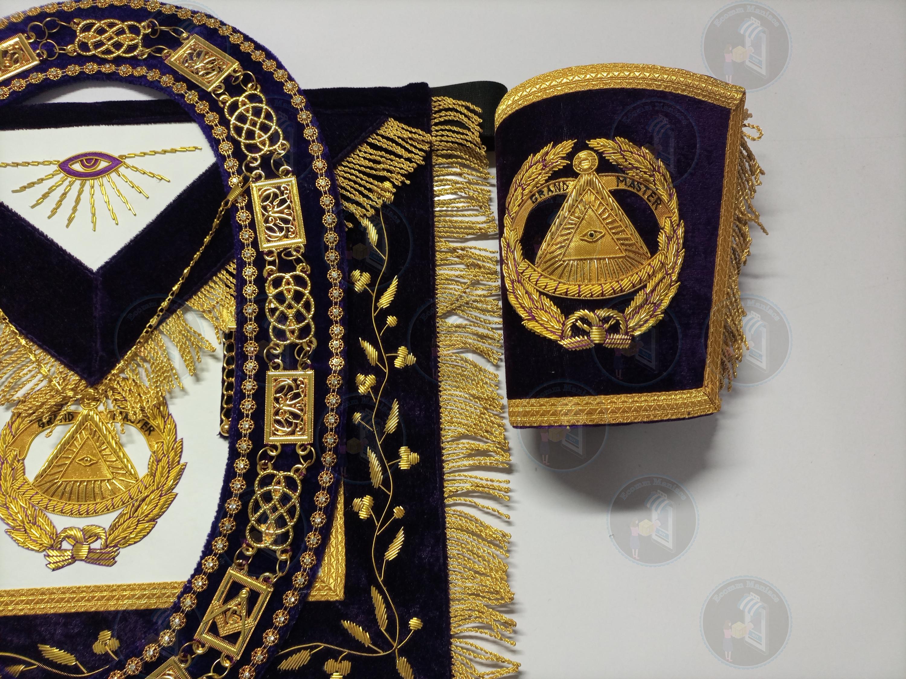 Masonic Regalia Grand Master Apron 14x16 With Chain Collar Cuffs ...