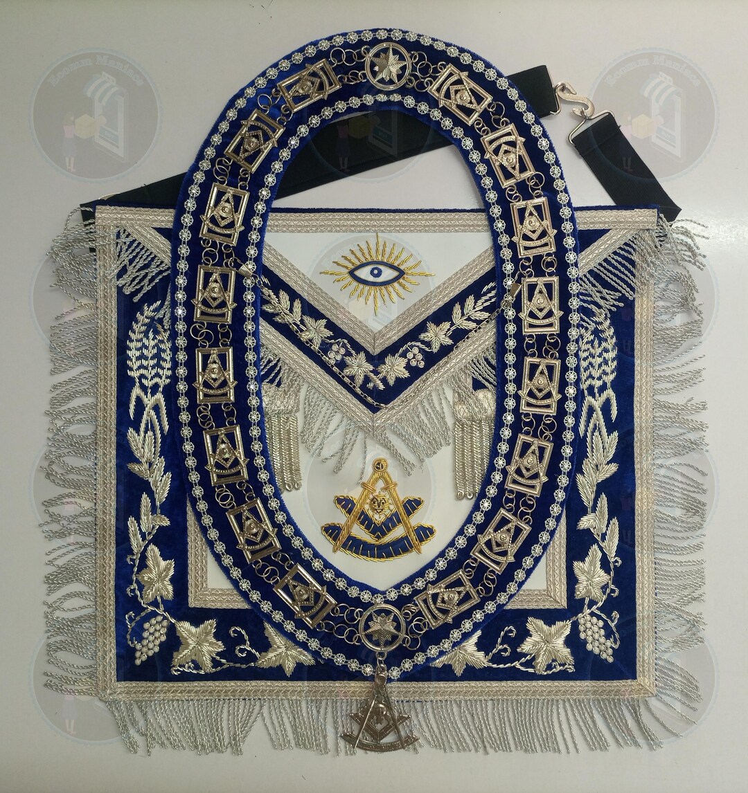 Masonic Regalia Past Master Apron & Beaded Chain Collar With Jewel Hand ...
