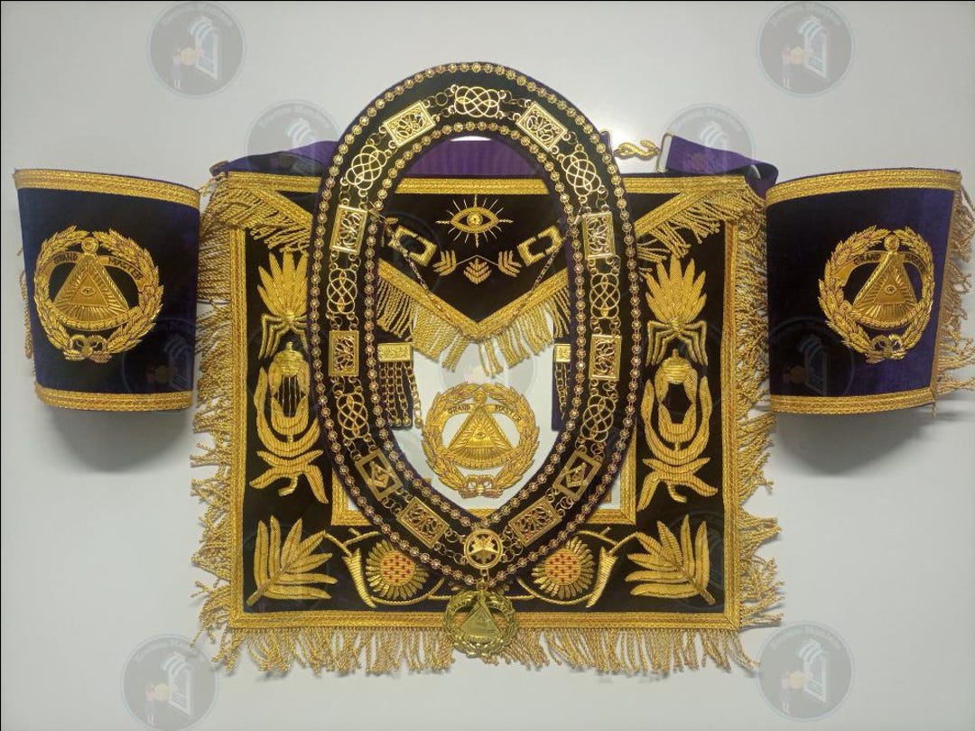 Masonic Regalia Grand Master Apron Gauntlets (cuffs) & Beaded Chain ...