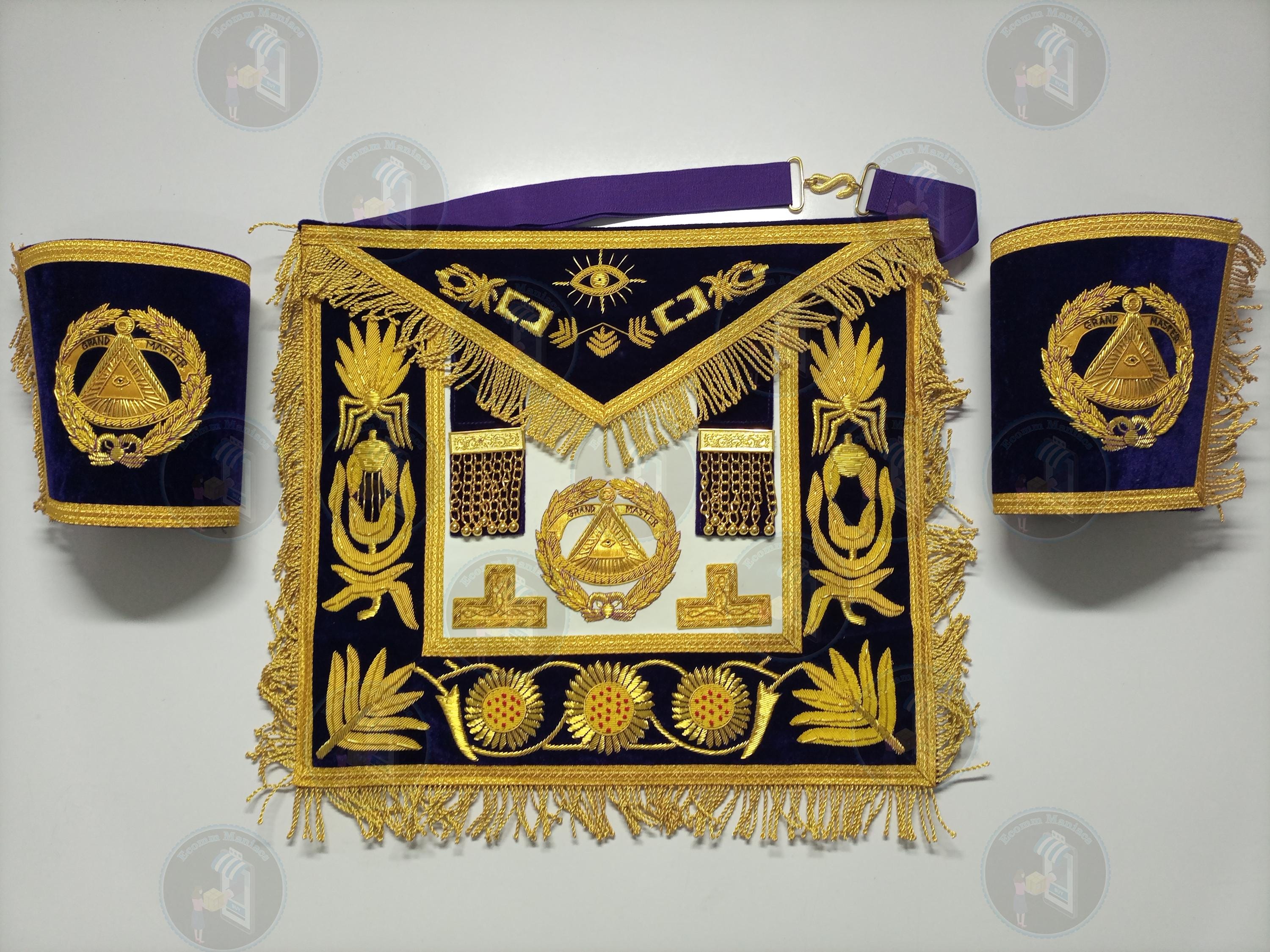 Masonic Regalia Grand Master Apron Gauntlets (cuffs) & Beaded Chain ...