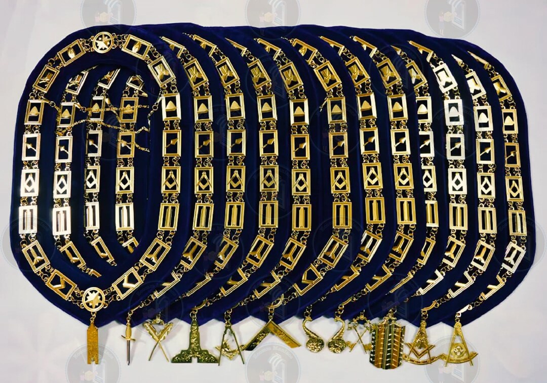 Masonic Blue Lodge Officer Collars: Gold Plated Chain, Velvet, Jewels ...