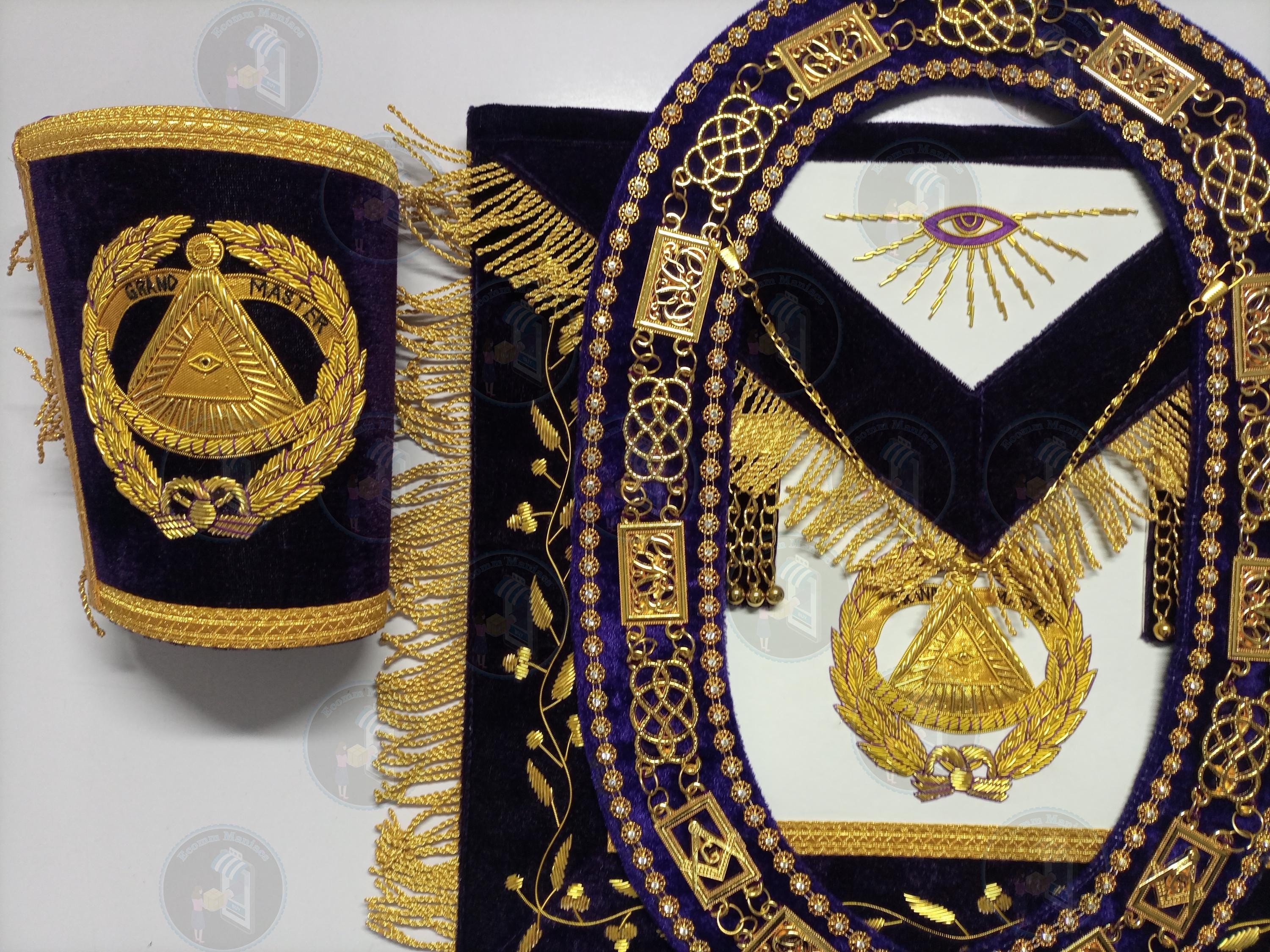 Masonic Regalia Grand Master Apron 14x16 With Chain Collar Cuffs ...