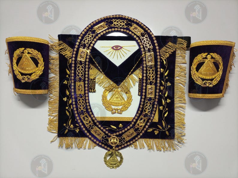 Masonic Regalia Grand Master Apron 14x16 With Chain Collar Cuffs ...
