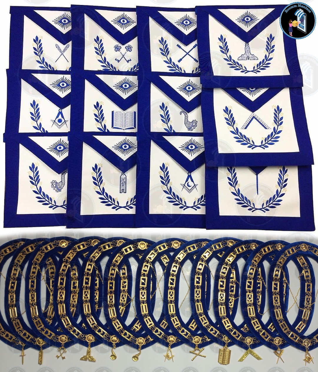 Masonic Regalia Blue Lodge Wreath Aprons With Golden Chain Collars ...