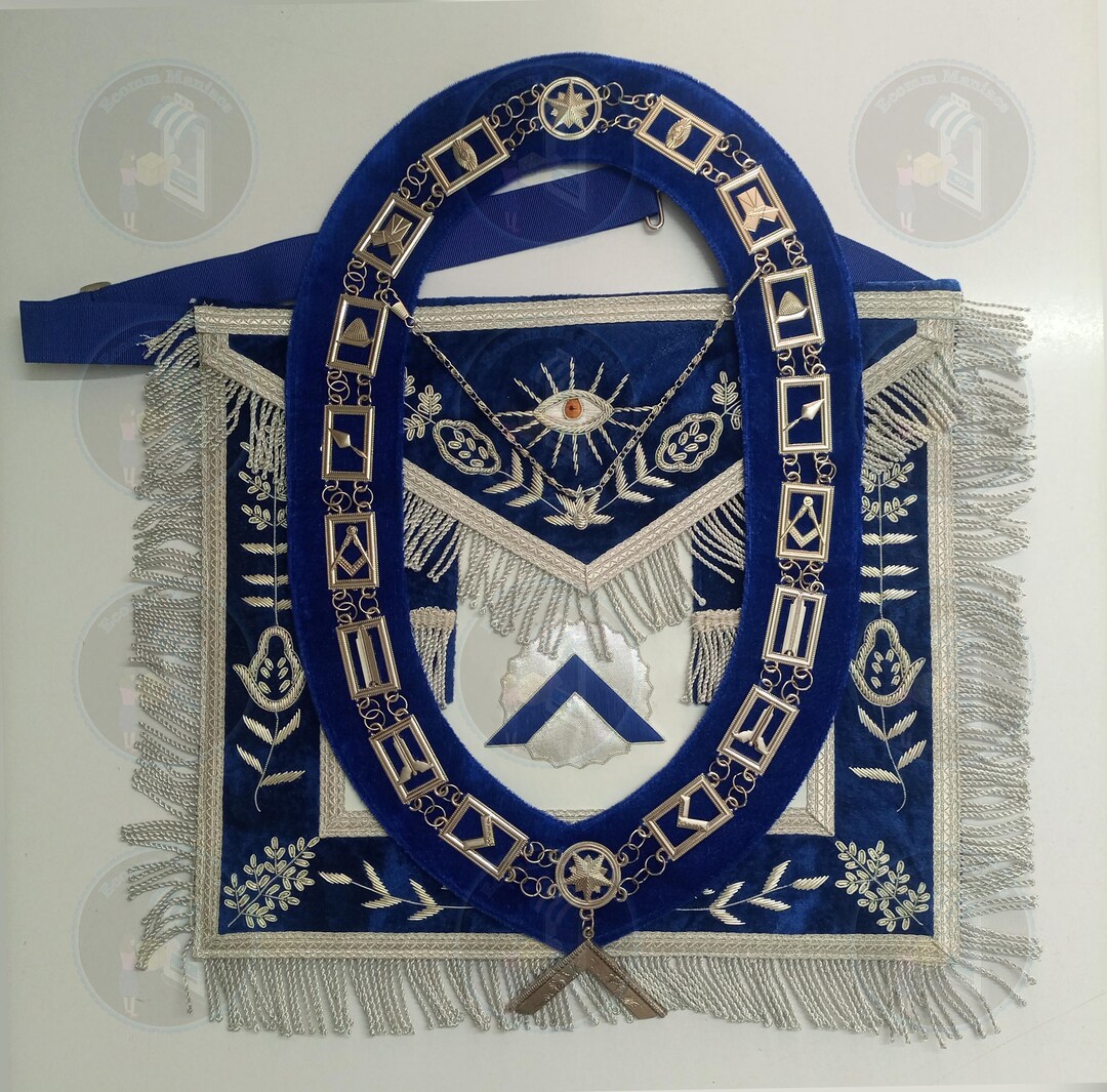Masonic Regalia Blue Lodge Worshipful Master Apron Set Chain Collar ...