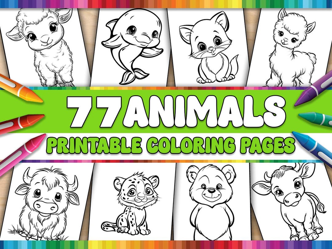 77 Animal Coloring Pages – Printable Activity Book for Kids (PDF) - Etsy