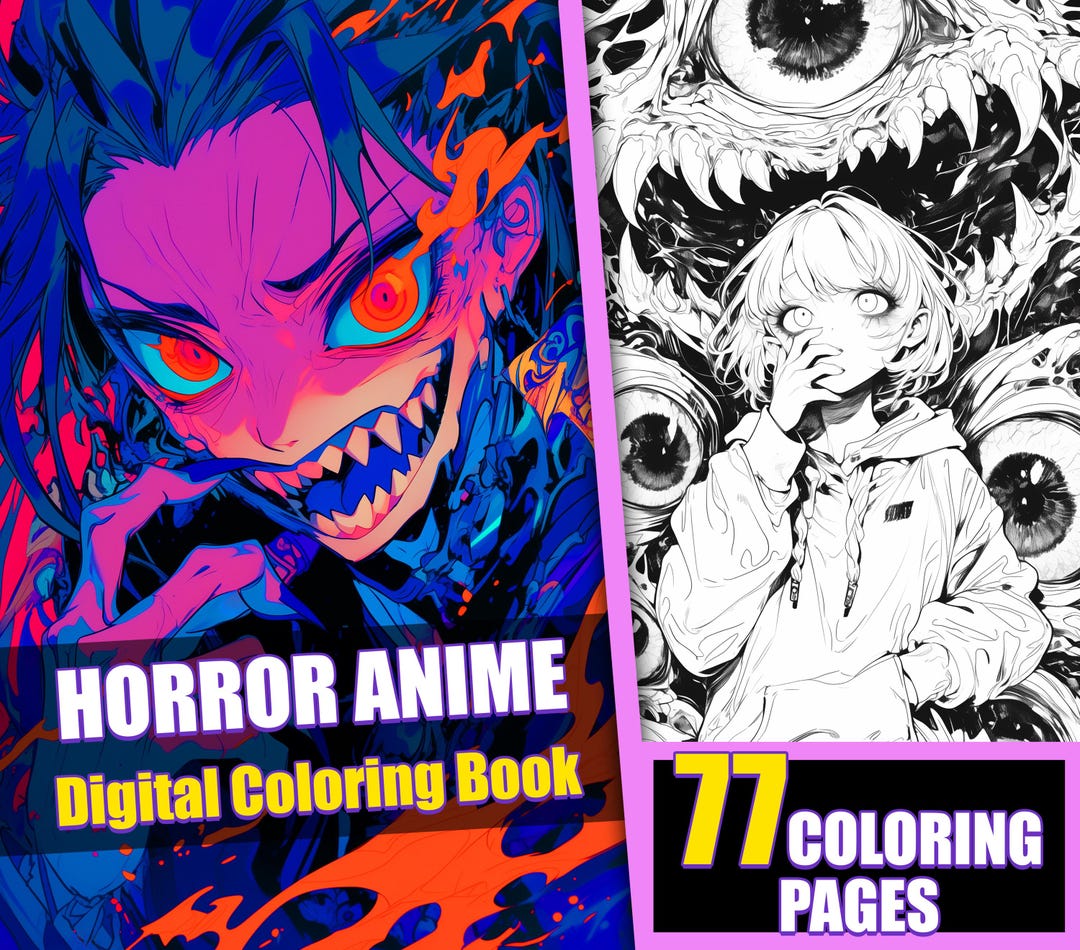 Anime Horror Coloring Book 77 Page Horror Fantasy Anime Coloring Pages ...