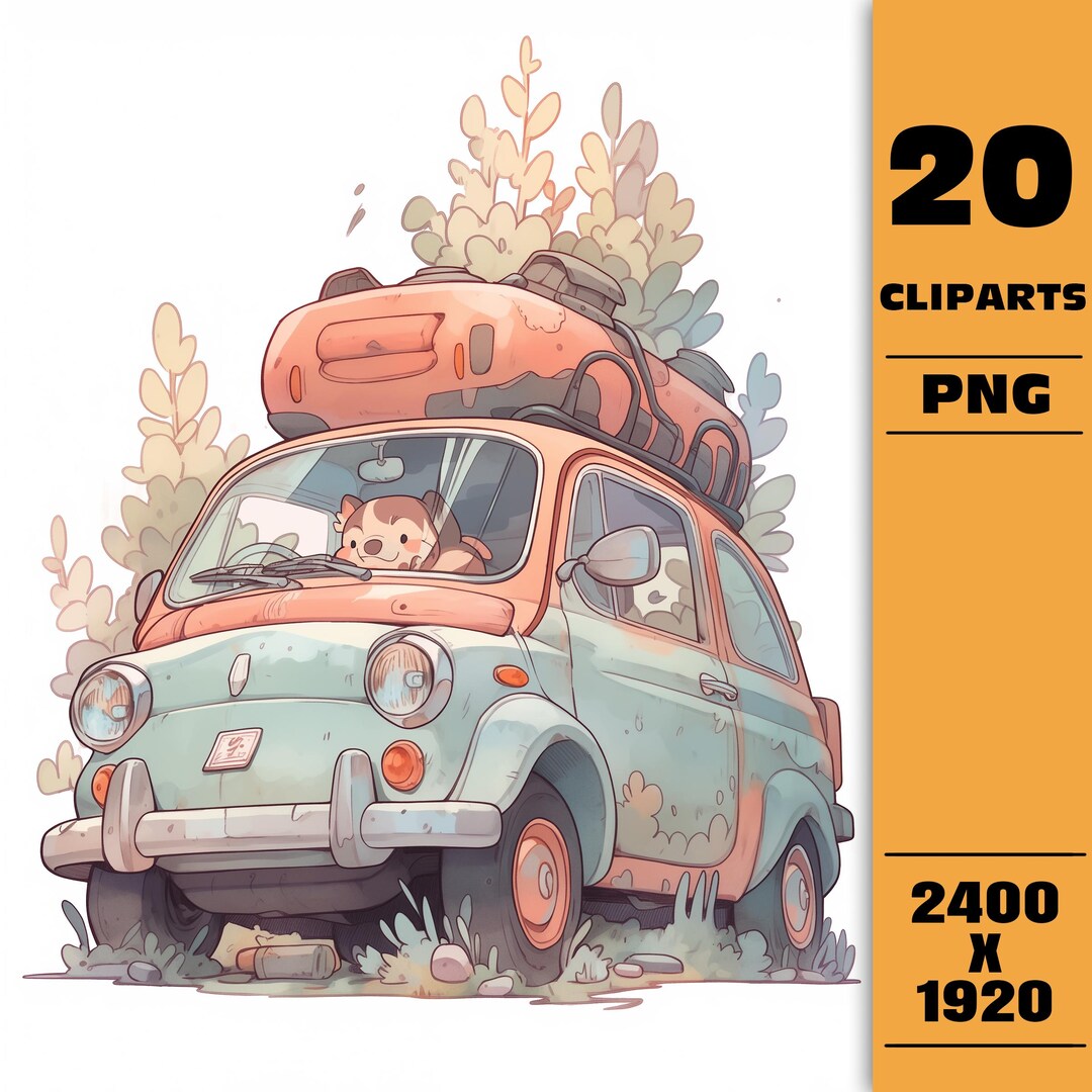 Watercolor Cartoon Cars Clipart Cute Cartoon, Digital Png Files, Baby ...