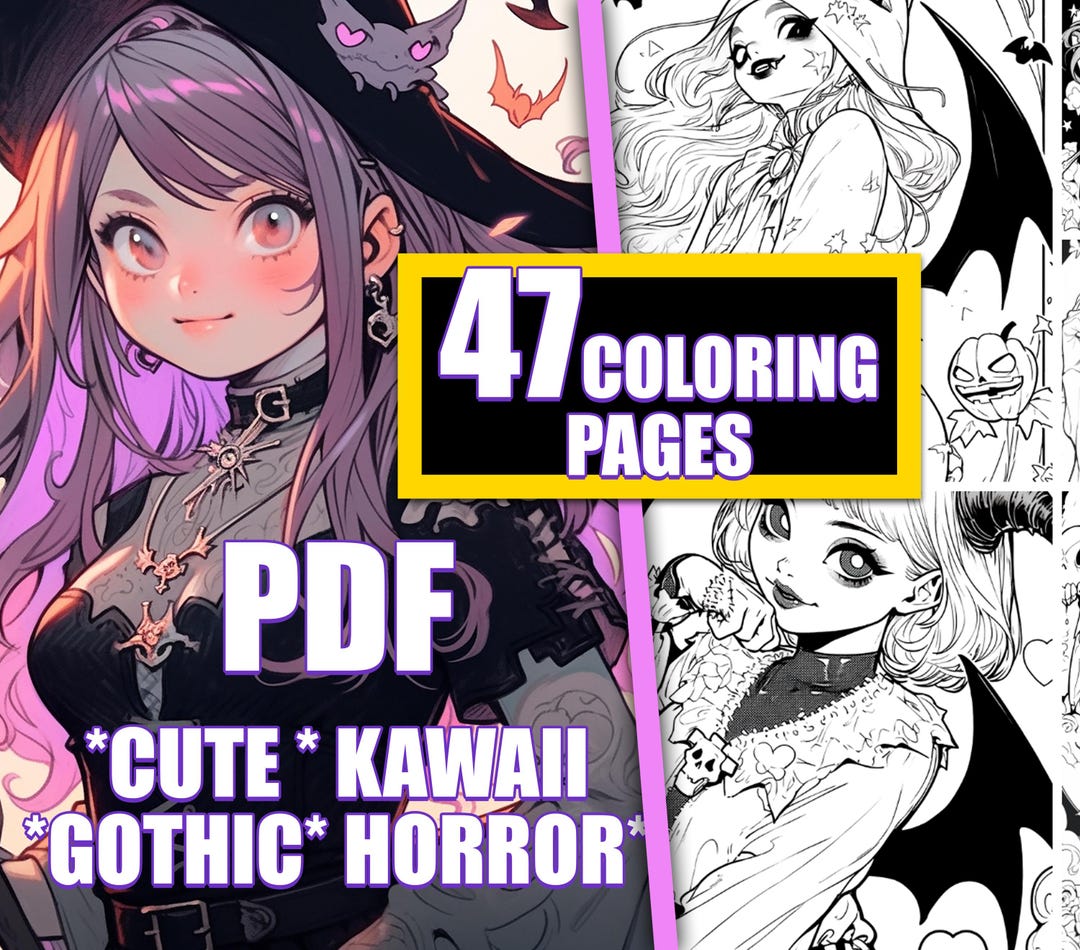 Whimsical Anime Girls & Monsters Coloring Pages - Instant Download for ...